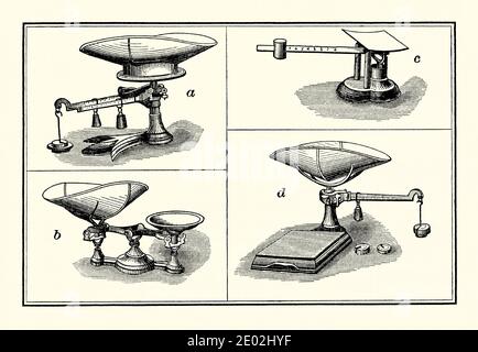 An old engraving of large platform scales (weighbridge or truck scales ...