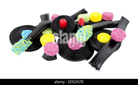 Group of novelty liquorice sweets including Catherine wheels, spinning ...