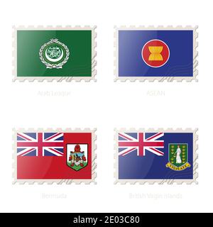 Postage stamp with the image of ASEAN flag. ASEAN Flag Postage on white ...