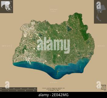 Rayong, province of Thailand. High resolution satellite map. Locations ...