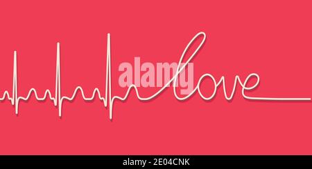 heartbeat pulse text the word love, drawing line hand calligraphy ...