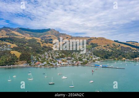 Aerial view of waterfront of Akaroa, New Zealand Stock Photo - Alamy