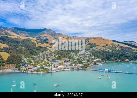Aerial view of waterfront of Akaroa, New Zealand Stock Photo - Alamy