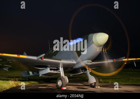 Biggin Hill Heritage Hangar Supermarine Spitfire at a night shoot at ...