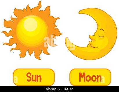 Opposite English words with sun and moon illustration Stock Vector ...