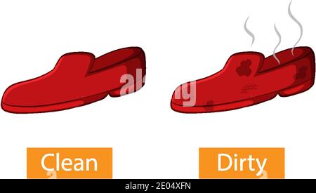 Opposite adjectives words with dirty and clean illustration Stock ...