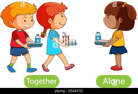 Opposite words with together and alone illustration Stock Vector Image ...