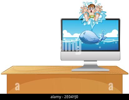 Computer with whale on the desktop illustration Stock Vector Image ...