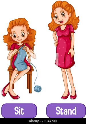 Opposite words with sit and stand illustration Stock Vector Image & Art ...