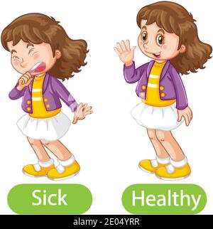 Opposite English Words healthy and sick illustration Stock Vector Image ...