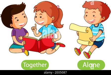 Opposite words with together and alone illustration Stock Vector Image ...