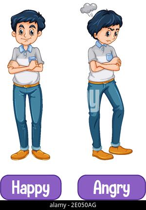 Opposite words with happy and angry illustration Stock Vector Image ...