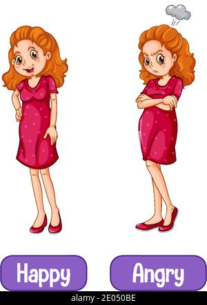 Opposite words with happy and angry illustration Stock Vector Image ...