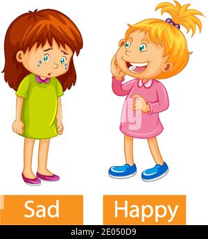 English Opposites Word Sad and Happy illustration Stock Vector Image ...