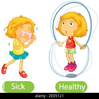 Opposite English Words healthy and sick illustration Stock Vector Image ...