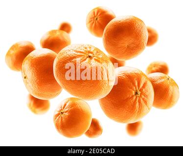 Orange tangerines levitate on a white background Stock Photo - Alamy