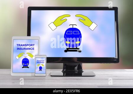 Train insurance concept shown on different information technology ...