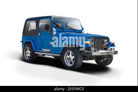old retro 4x4 suv car blue color isolated on white background. M151 ...