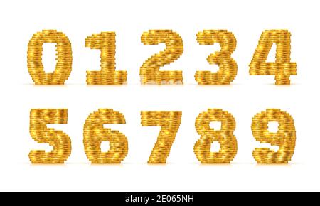 Vector font style made of golden coins. Coin numbers. Number 8. Eight ...