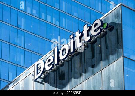 The Deloitte (Deloitte Touche Tohmatsu Limited) sign and logo in Ottawa ...