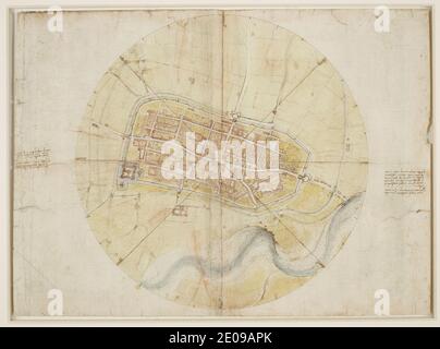 Leonardo Da Vinci, Map of imola, drawing, 1502 Stock Photo - Alamy