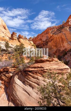 Mesa and canyon landscape and Utah State Route 313 aerial view near ...