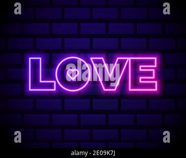 Neon word love. A bright red sign on a on a transparent background ...