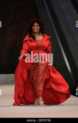 Chaka Khan wearing dress designed by Chris March on the runway during ...