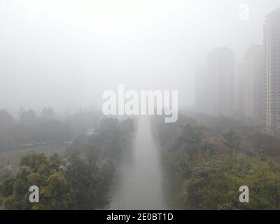 There is super heavy fog in Chengdu city, central China's Sichuan ...