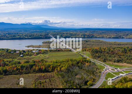Aerial view of Rip Van Winkle Bridge, over Hudson River, between Hudson ...
