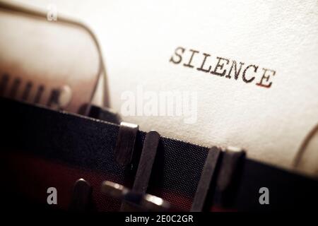 Silence word written with a typewriter Stock Photo - Alamy
