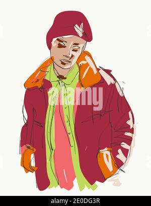 Vector illustration of young cool male millennial wearing trendy ...