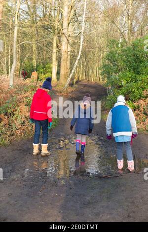 A mother walks her two children, wearing school uniforms, to school in ...