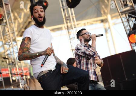 Adam Levine and Travie McCoy from Gym Class Heroes perform at the 2012 ...