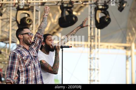 Adam Levine and Travie McCoy from Gym Class Heroes perform at the 2012 ...