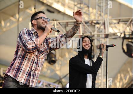 Adam Levine and Travie McCoy from Gym Class Heroes perform at the 2012 ...