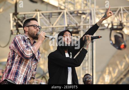 Adam Levine and Travie McCoy from Gym Class Heroes perform at the 2012 ...