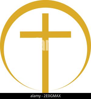 Christian religion symbols isolated cross, globe and fish. Vector ...