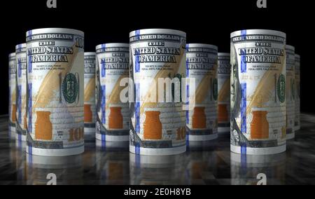dollar banknotes on table in office with credit score illustration ...