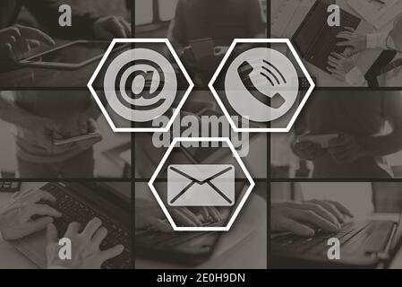 Contact concept illustrated by pictures on background Stock Photo - Alamy