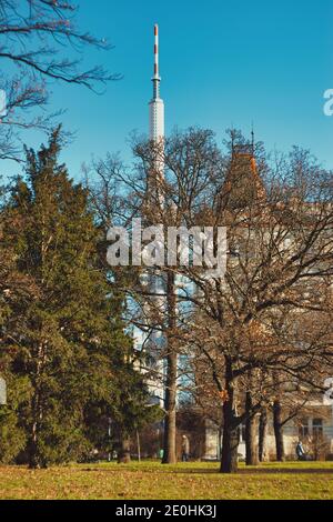 Telecom tower behind the building Stock Photo - Alamy