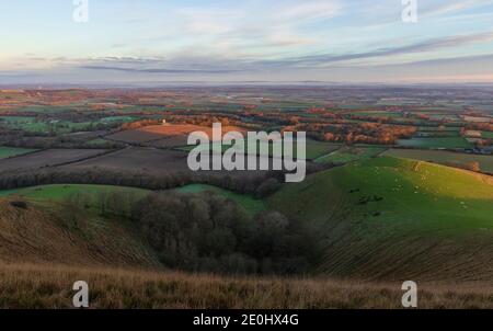 View of Firle tower and the South Downs in autumn, East Sussex, England ...