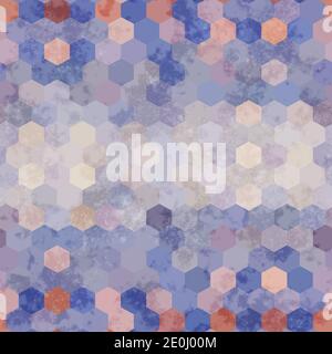 Seamless hexagon geo grid colorful grungy pattern Stock Photo - Alamy