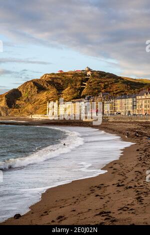 Town of Aberystwyth, Wales. Aberystwyth promenade, beach and seafront ...