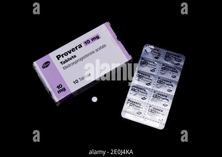 Provera (medroxyprogesterone acetate) 10mg pills with packet, blister pack and individual tablet ...