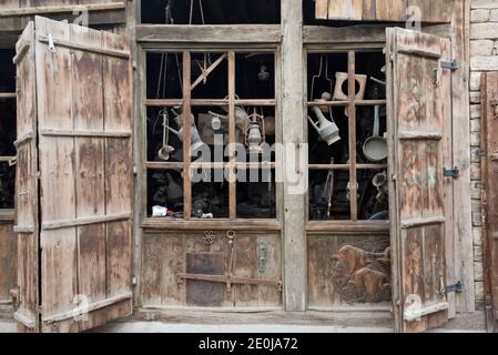 Hardware shop in Lahij village on the southern slopes of Greater ...