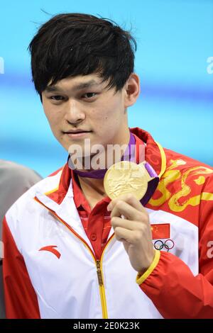 China's Sun Yang at the Aquatics Centre in the Olympic Park during the ...