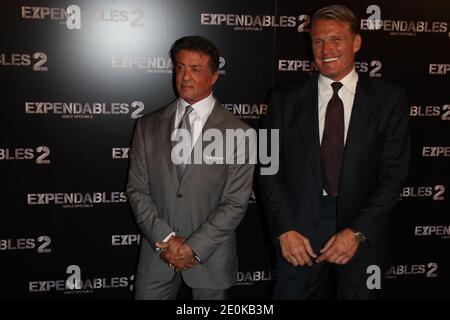 Sylvester Stallone (L) and Dolph Lundgren arriving for the France ...