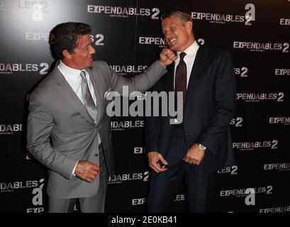Sylvester Stallone (L) and Dolph Lundgren arriving for the France ...