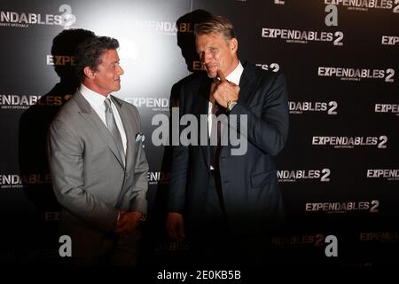 Sylvester Stallone (L) and Dolph Lundgren arriving for the France ...